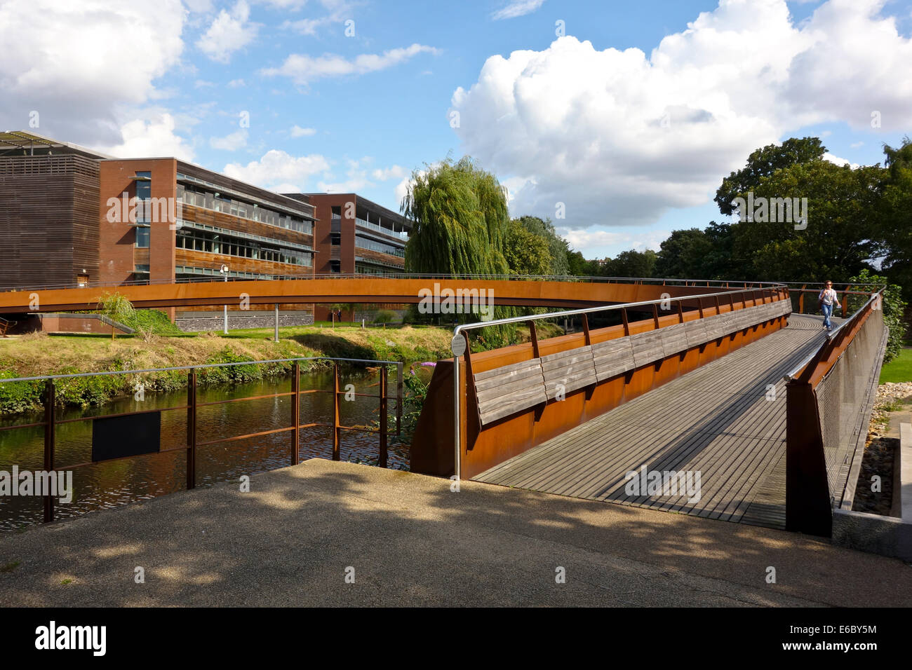 Jarrolds Modern footbridge over River Wesum Norwich Stock Photo - Alamy