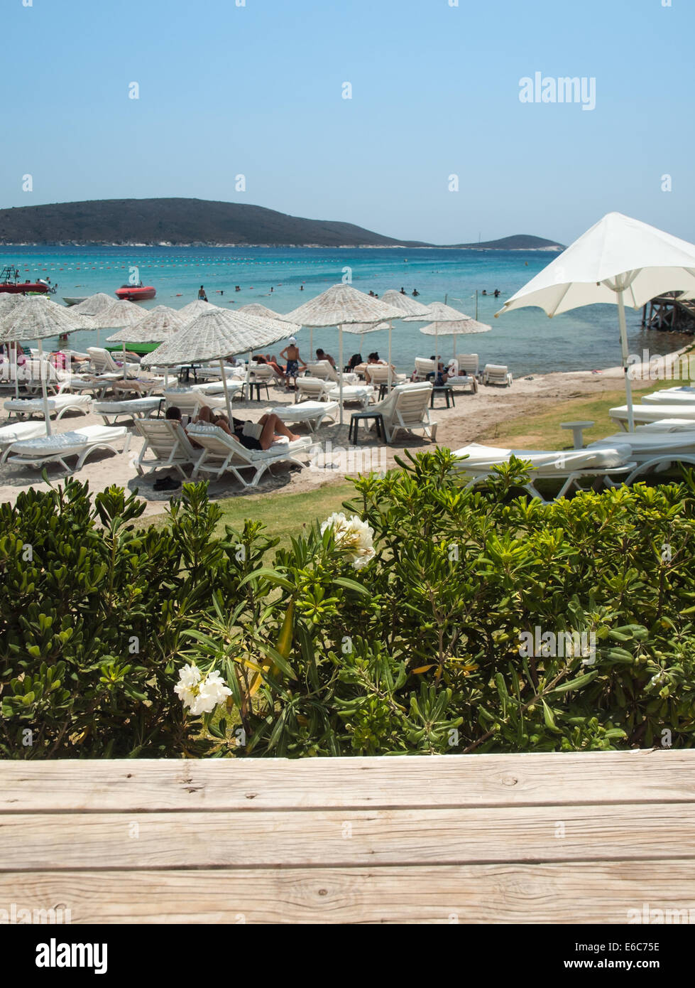 Cesme, Turkey, August 2nd, 2014: Tourist beach on the Cesme peninsula ...