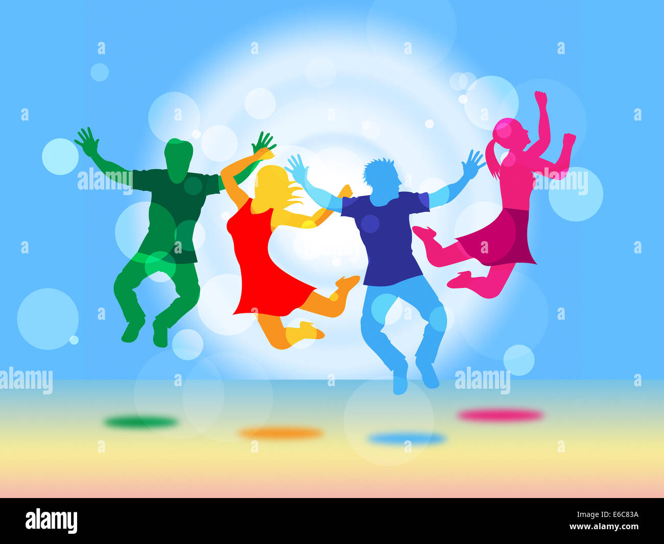 Fun Jumping Representing Light Burst And Active Stock Photo - Alamy