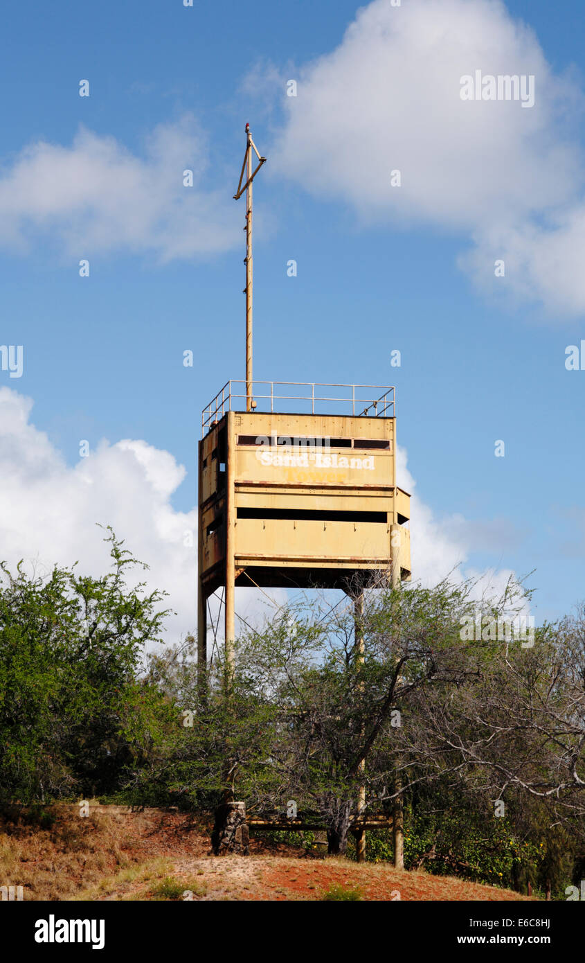 HONOLULU, HAWAII, 18th August, 2014. An old lookout tower at Sand ...