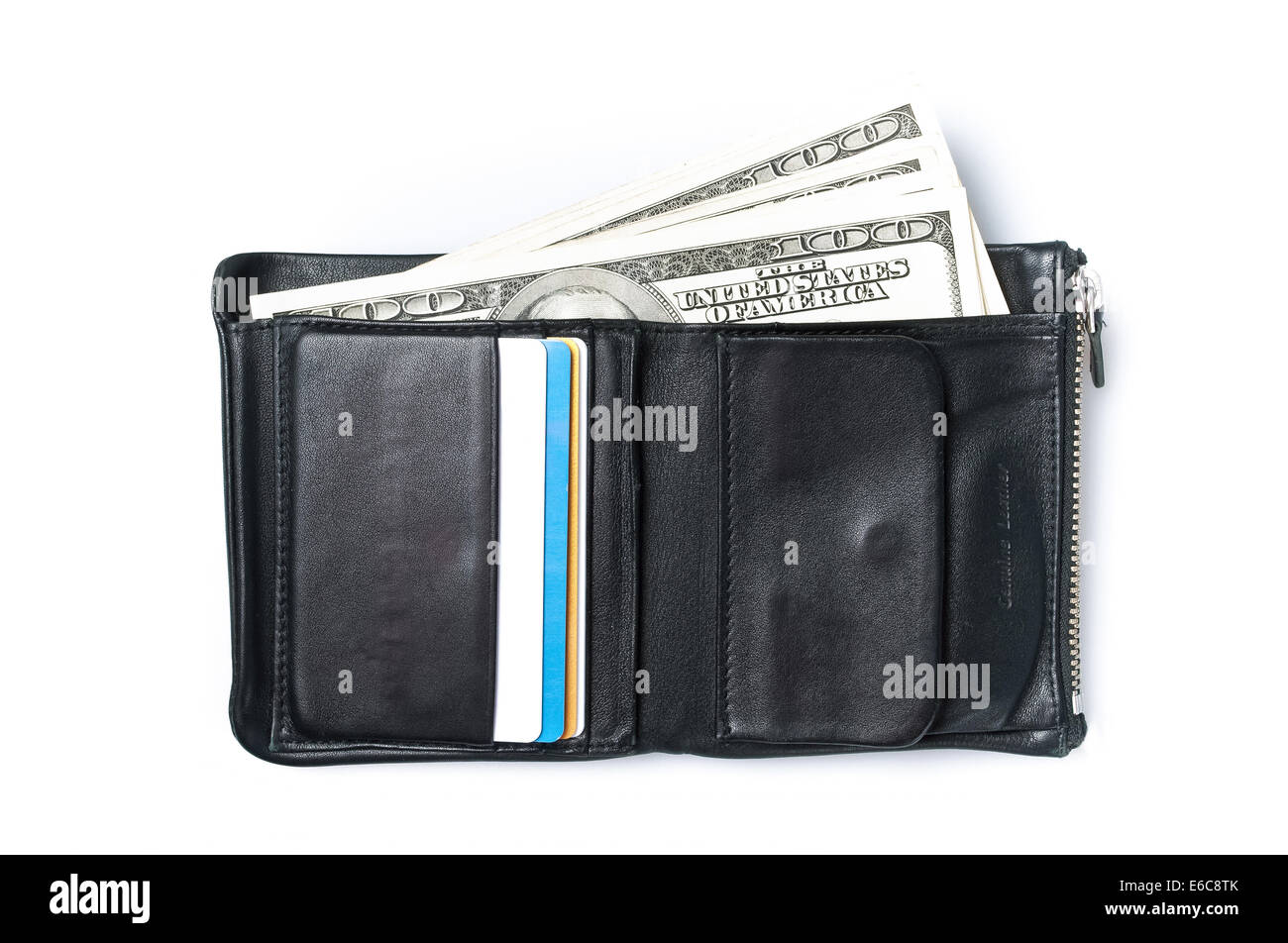 Wallet with dollars isolated on white background Stock Photo - Alamy