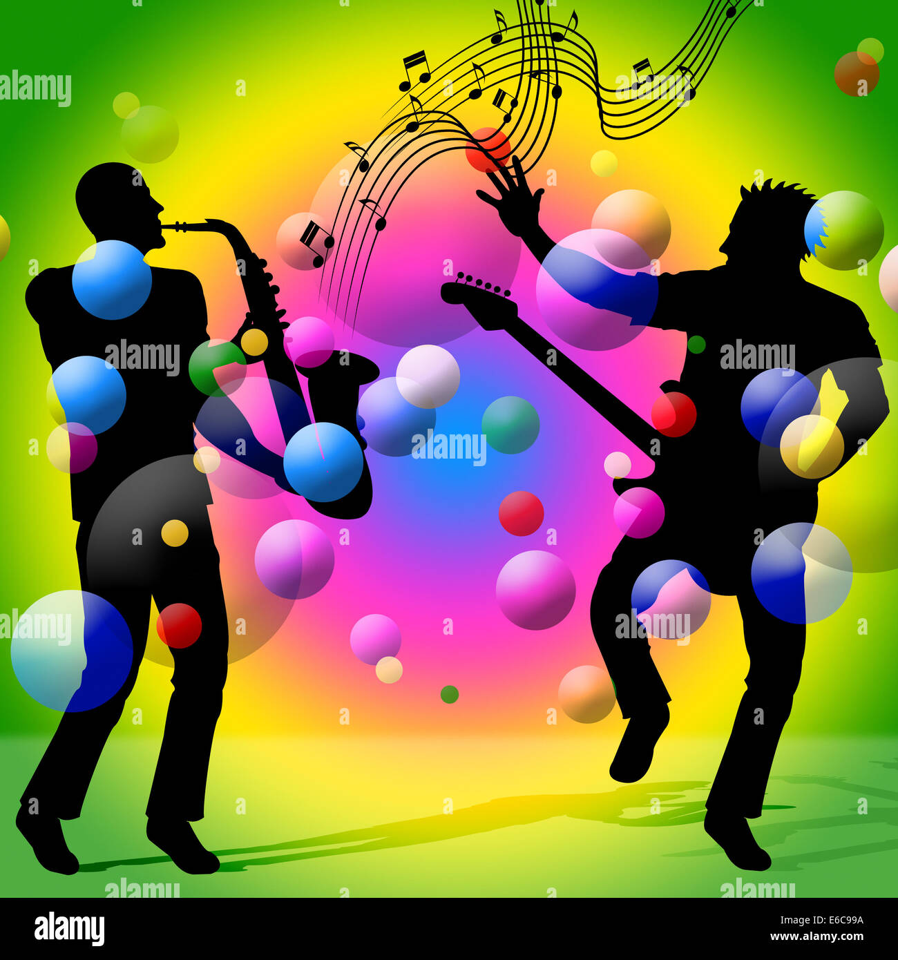 Guitar Saxophone Showing Jazz Music And Track Stock Photo - Alamy