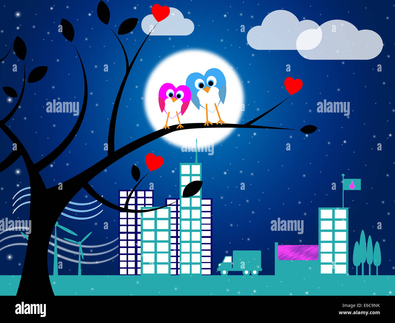 Night Birds Showing Find Love And Evening Stock Photo - Alamy