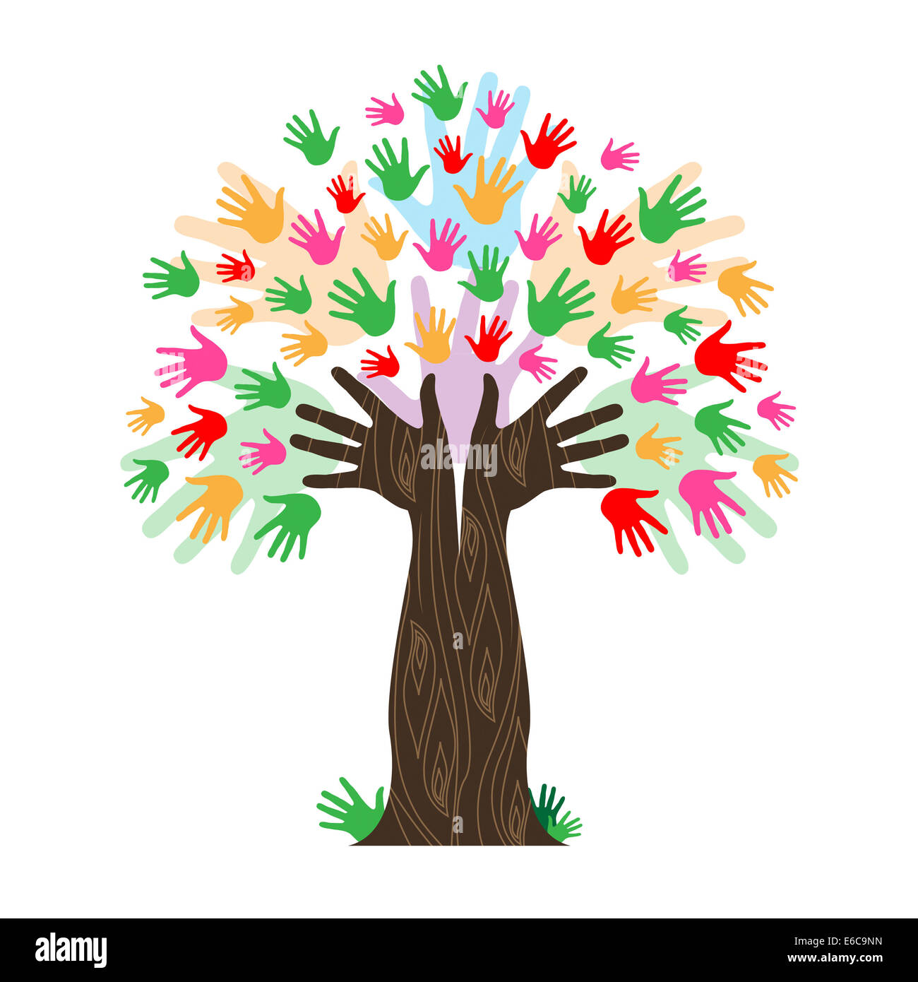 Hands Handprints Indicating Tree Trunk And Rising Stock Photo - Alamy