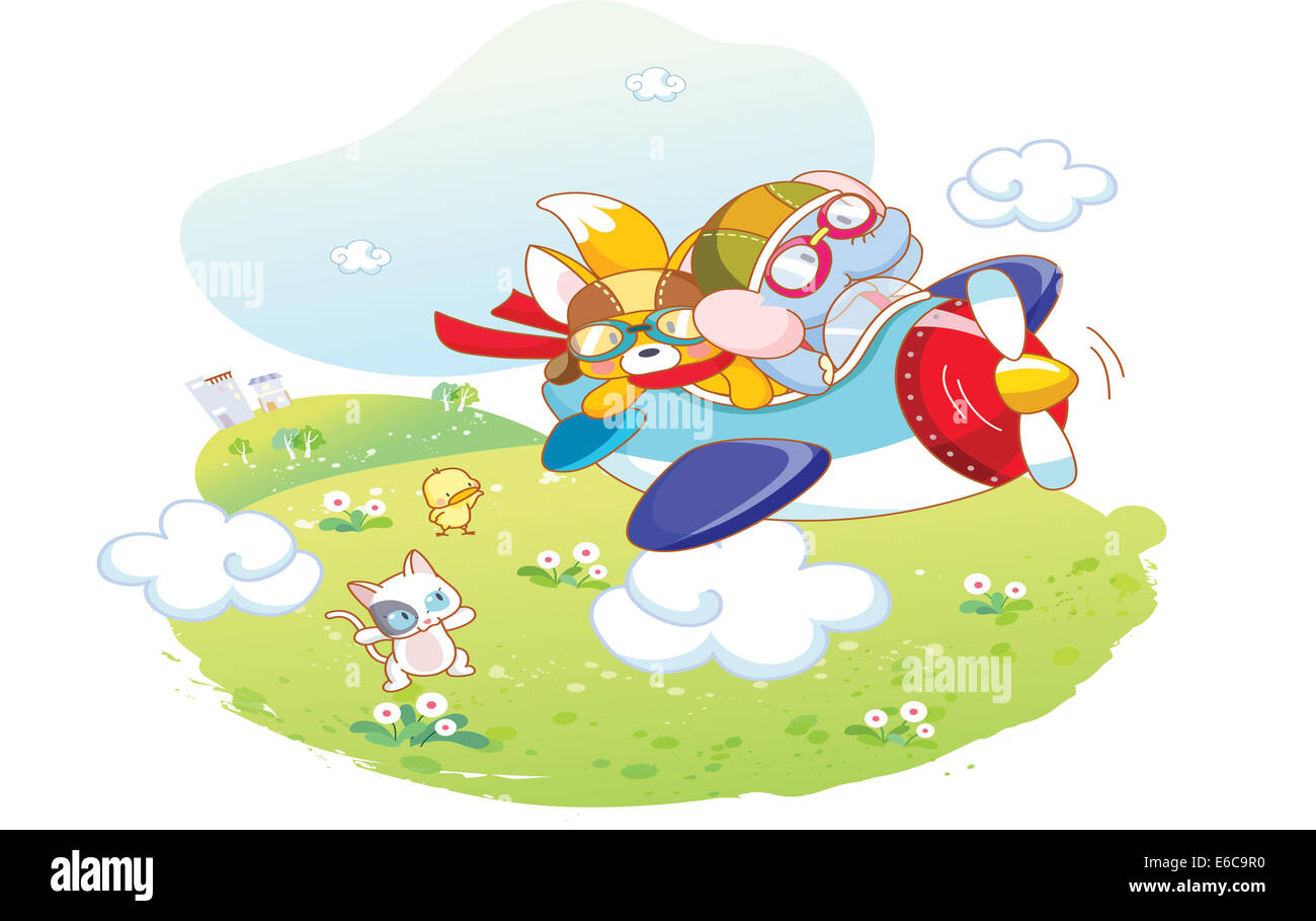 cute animals on a plane Stock Photo - Alamy