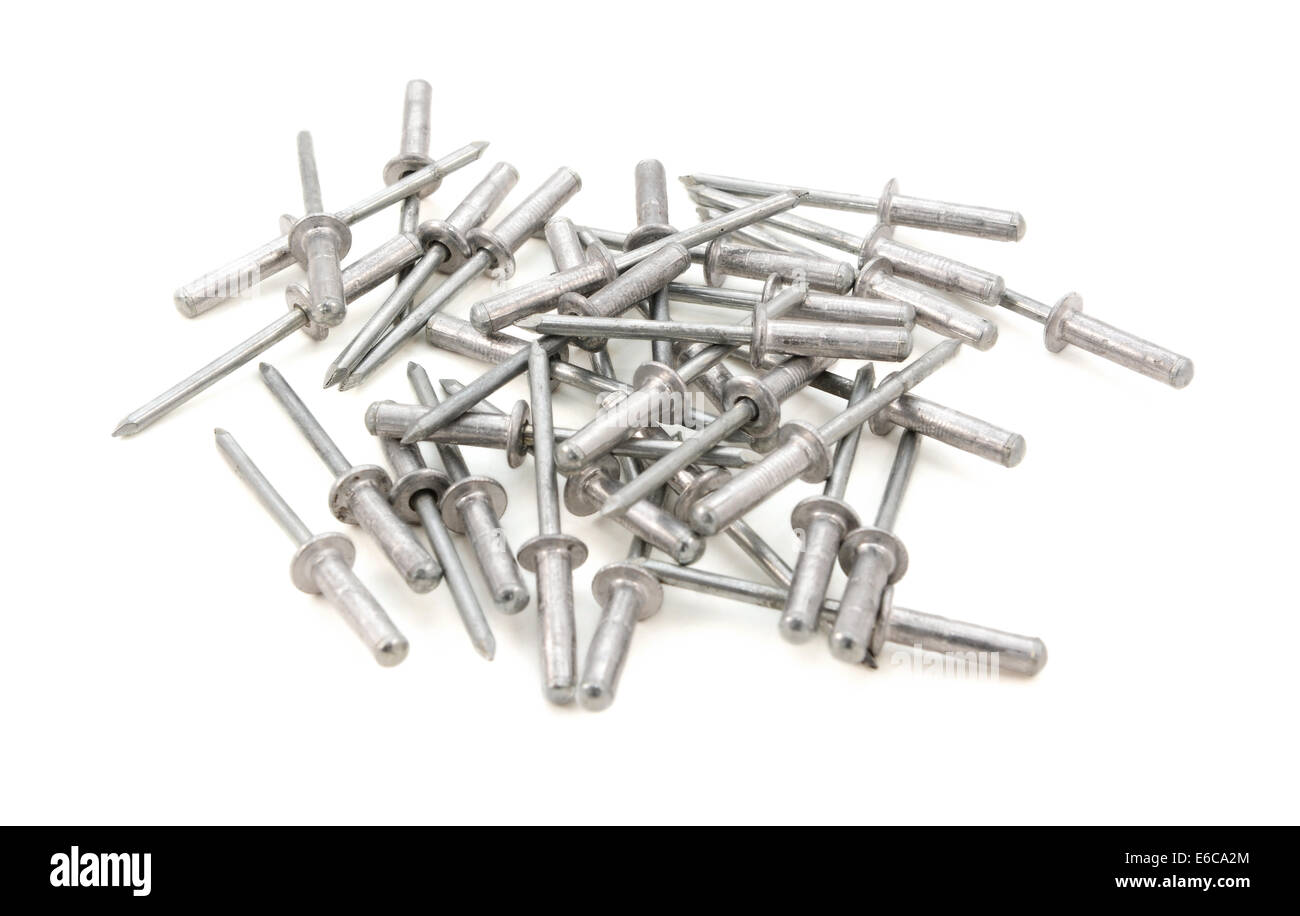 Heap of pop rivets, or blind rivets, isolated on a white background ...