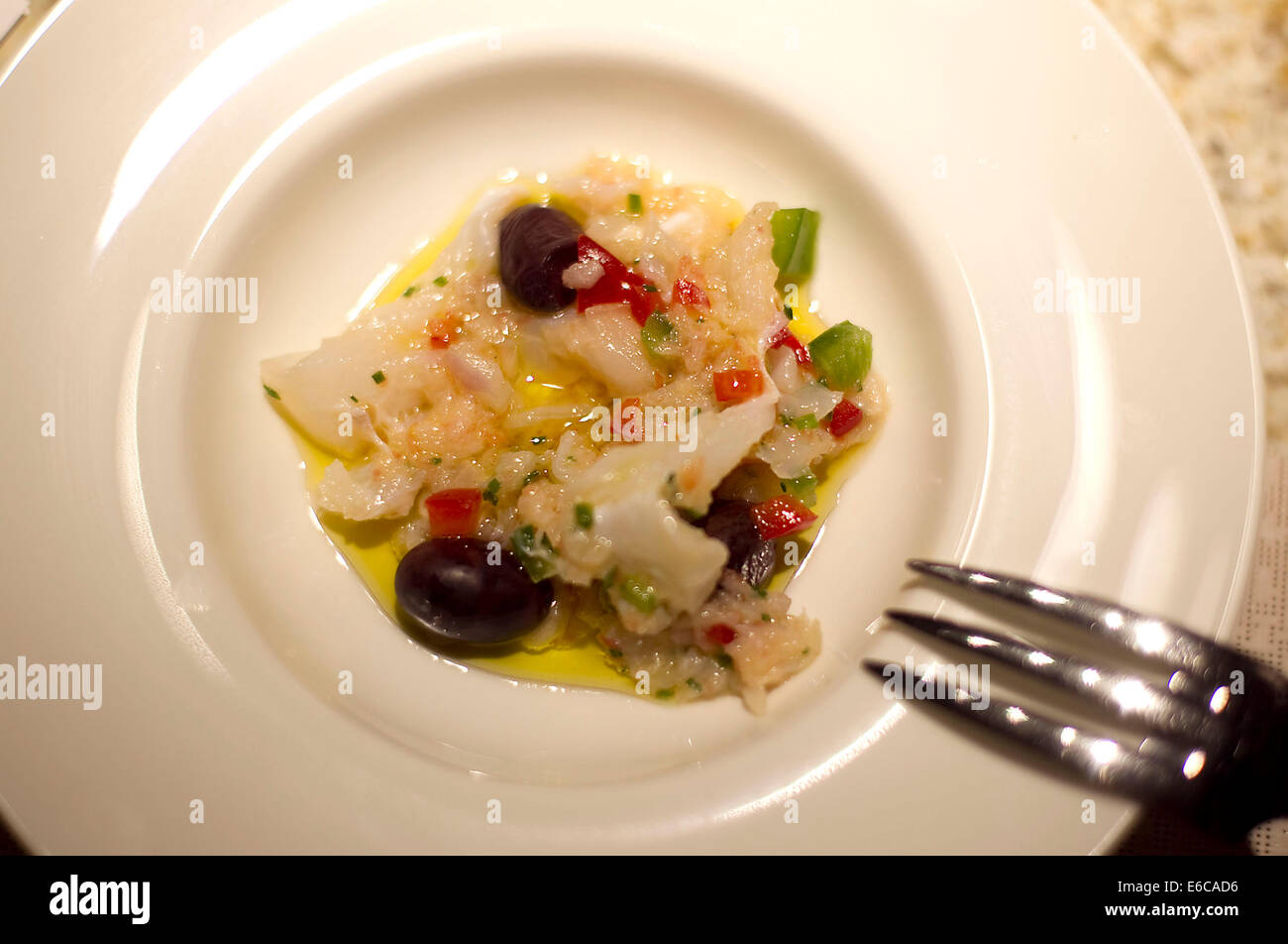 Ingredients and plates mixing modern and Mediterranean flavors Stock ...