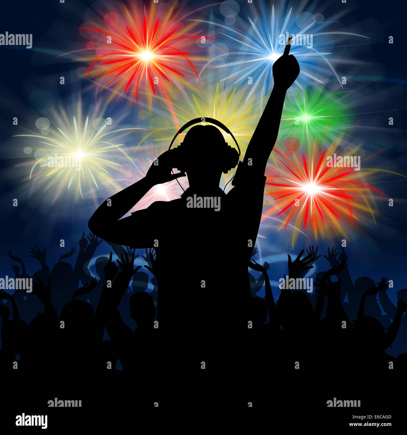 Dj Nightclub Meaning Disco Music And Pyrotechnics Stock Photo - Alamy