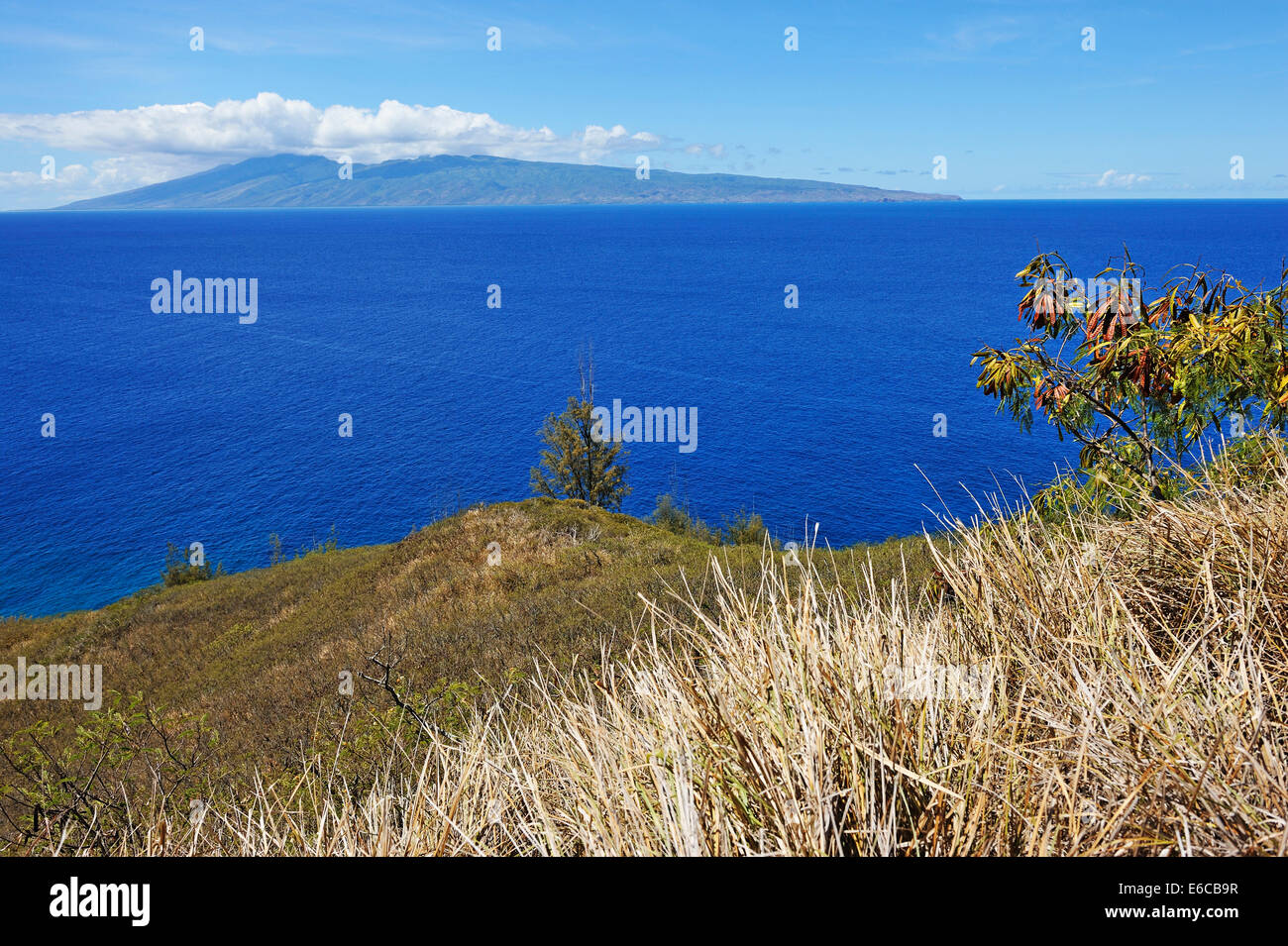 Molokai Island viewed from Maui Island, Hawaii Islands, USA Stock Photo ...