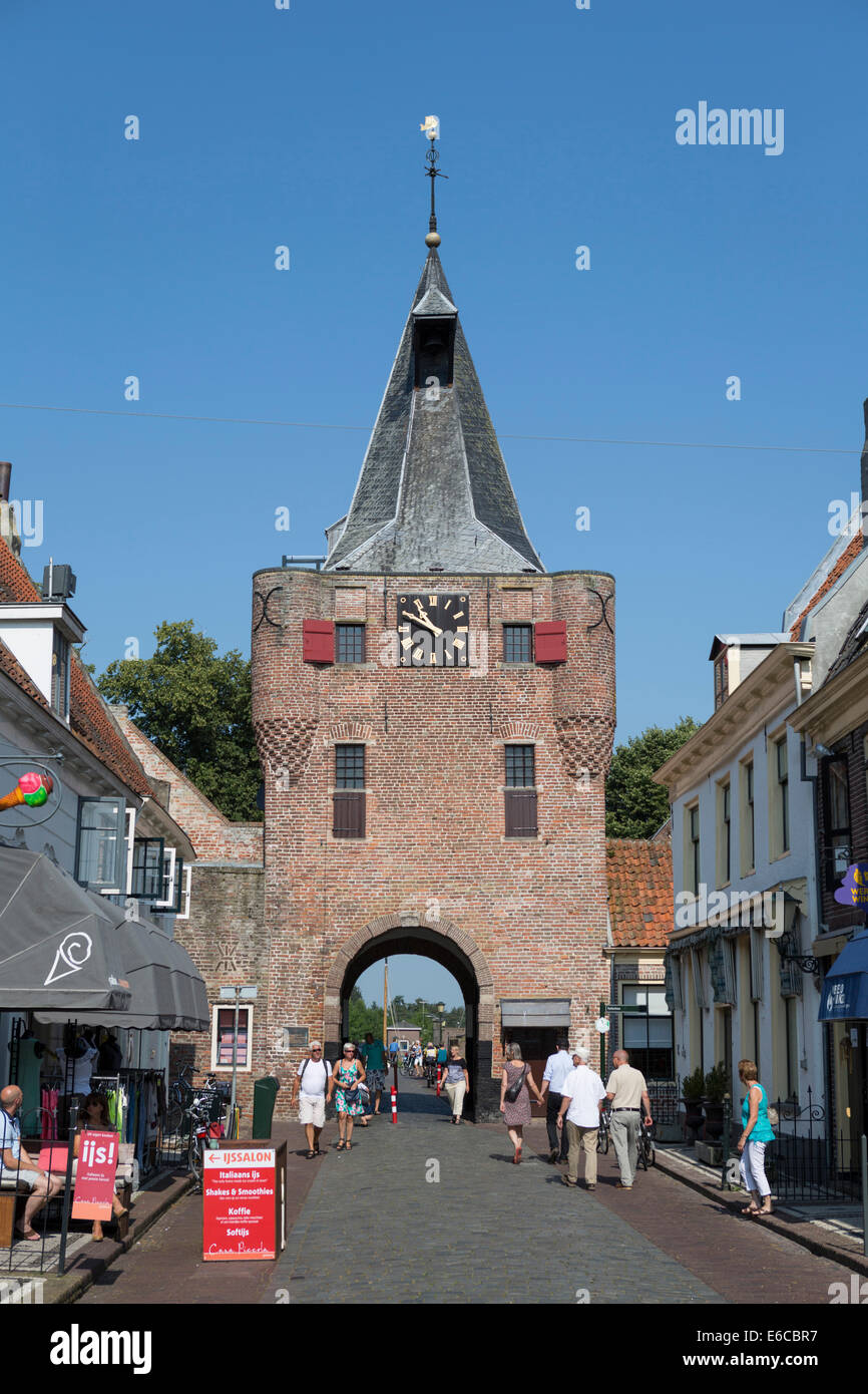 Main street and city gate of Elburg, an old Hanseatic city in the ...