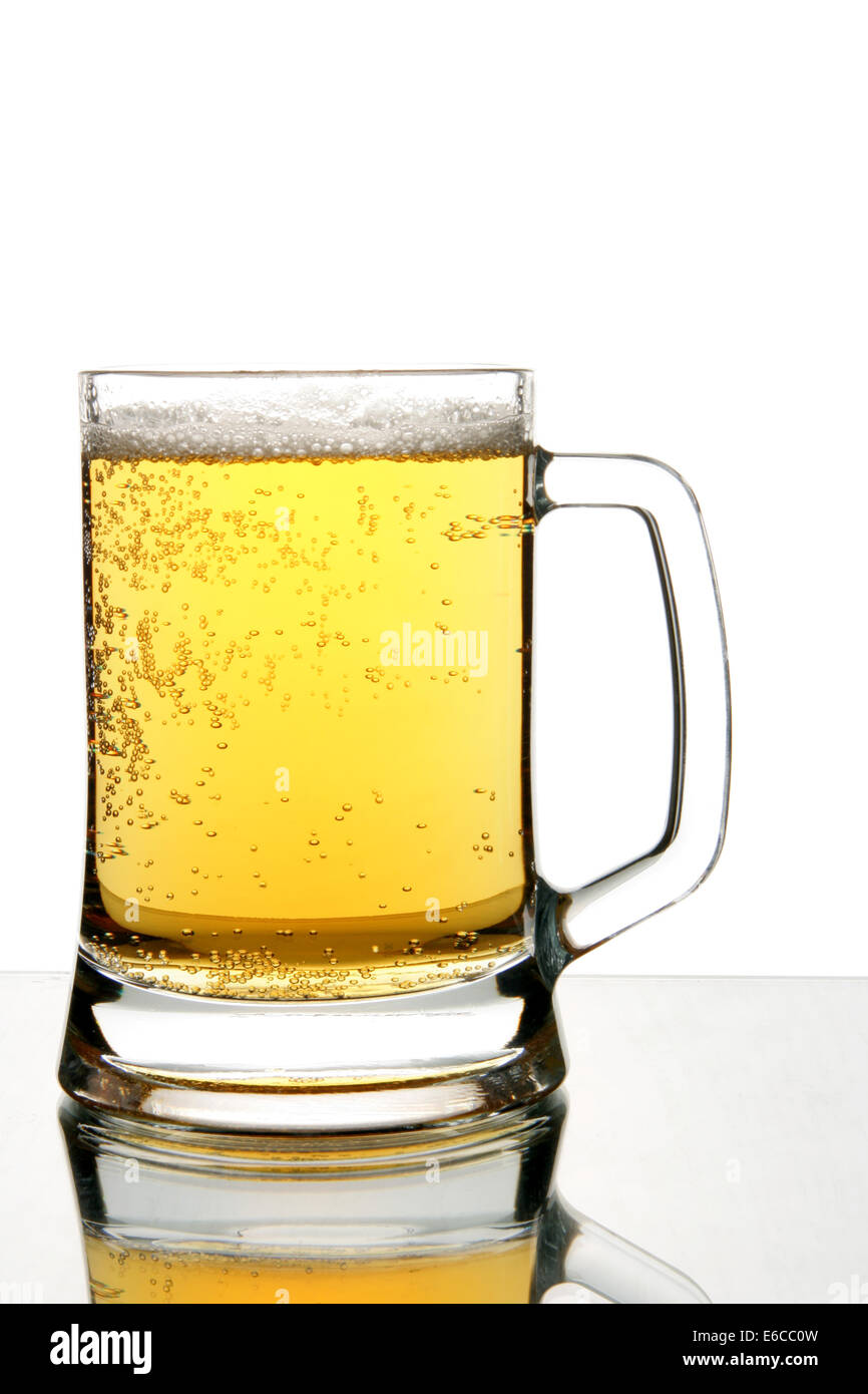 Beer mug close up over white background Stock Photo - Alamy