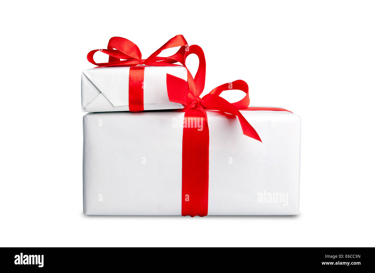 the white box with a red ribbon and bow isolated Stock Photo - Alamy