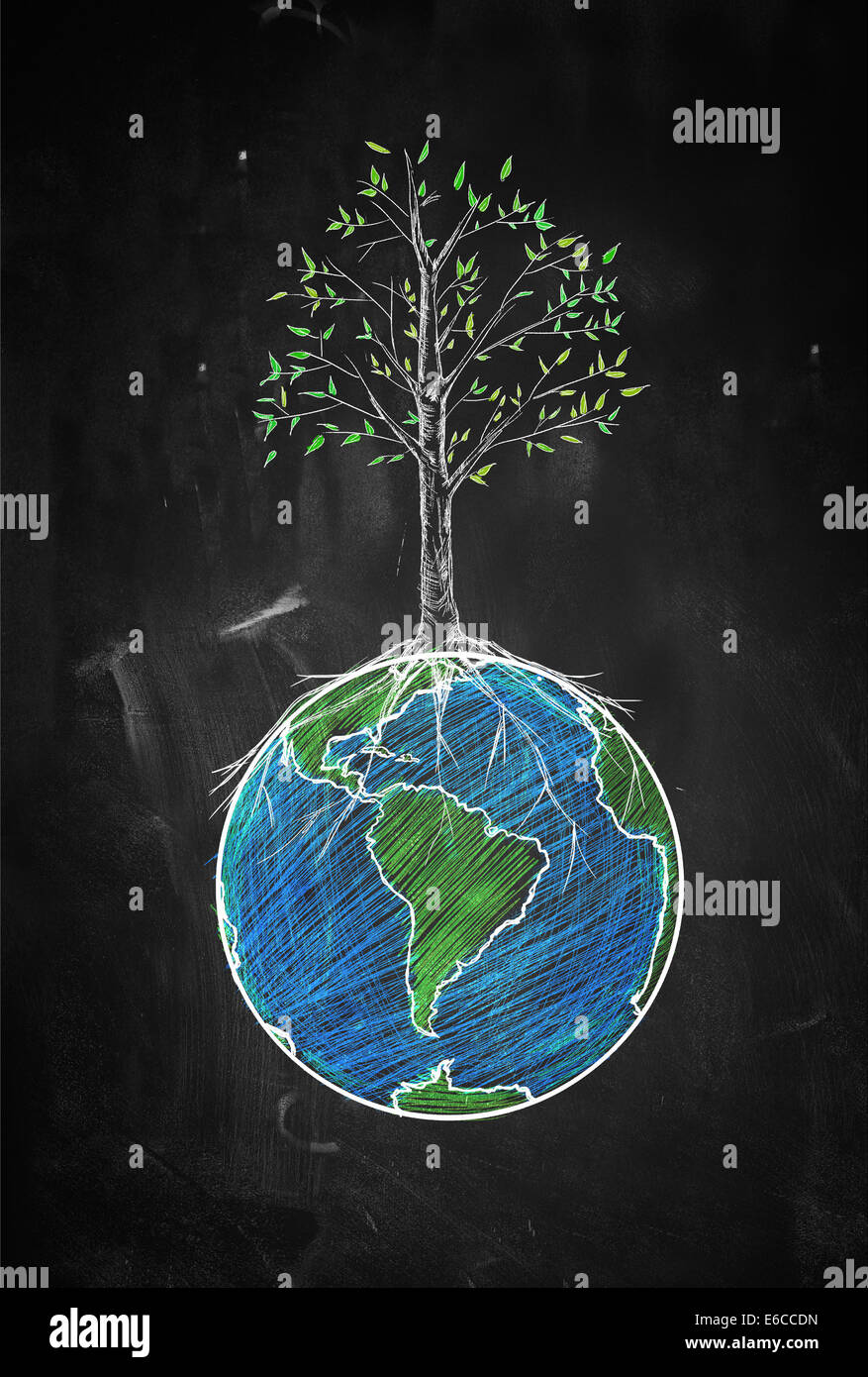 Spring of the world sketch Art Drawing Blackboard Stock Photo - Alamy