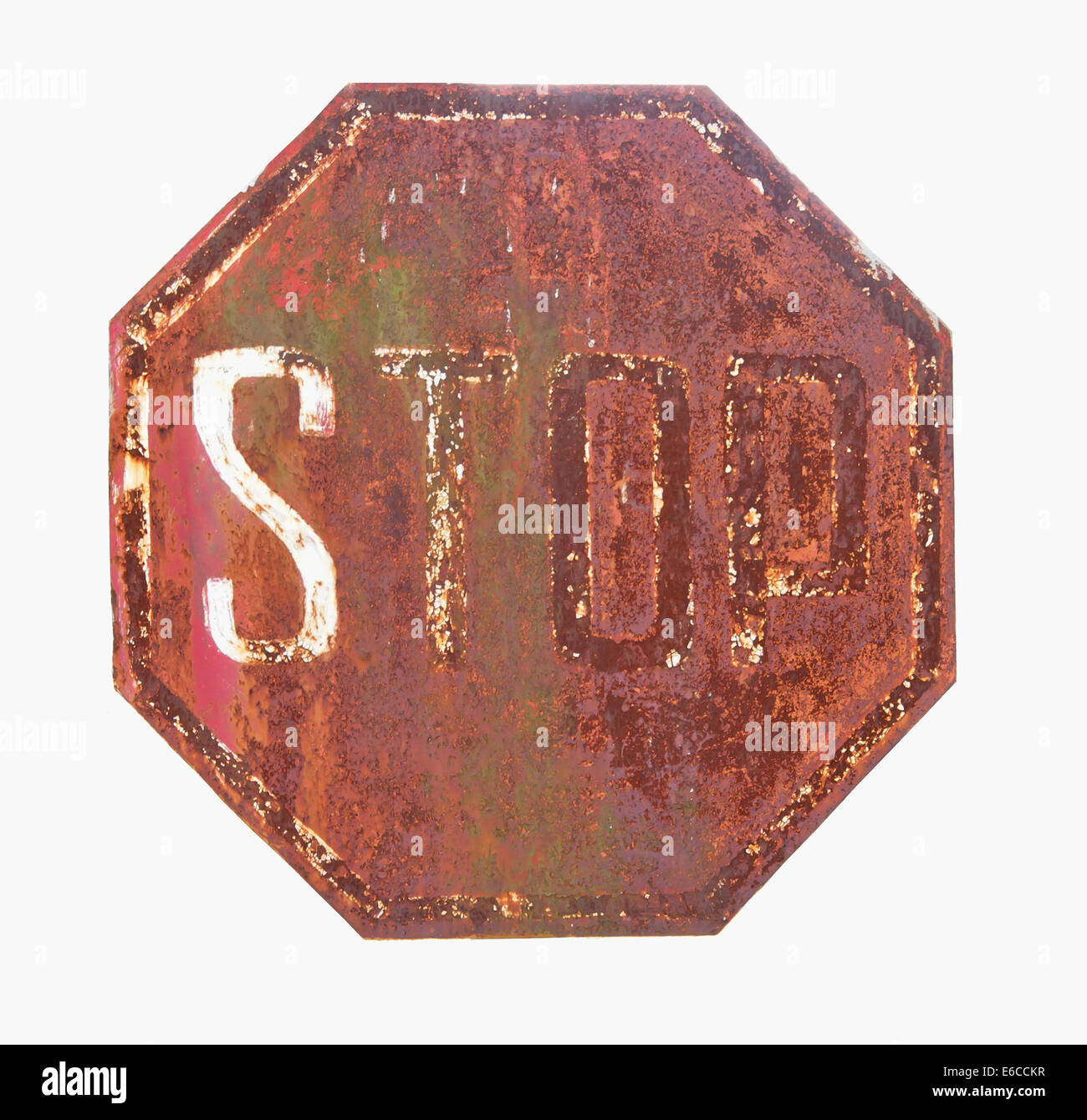old rusty road sign stop isolated on white background Stock Photo - Alamy