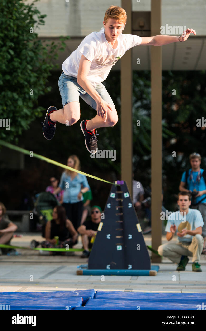 Unidentified slack liner during Slovenia Slack Line Open 2014 at ...
