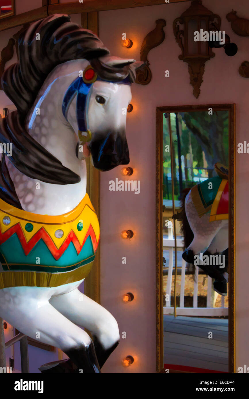 USA, Florida, St. Augustine, Carousel of horses at a local park Stock ...