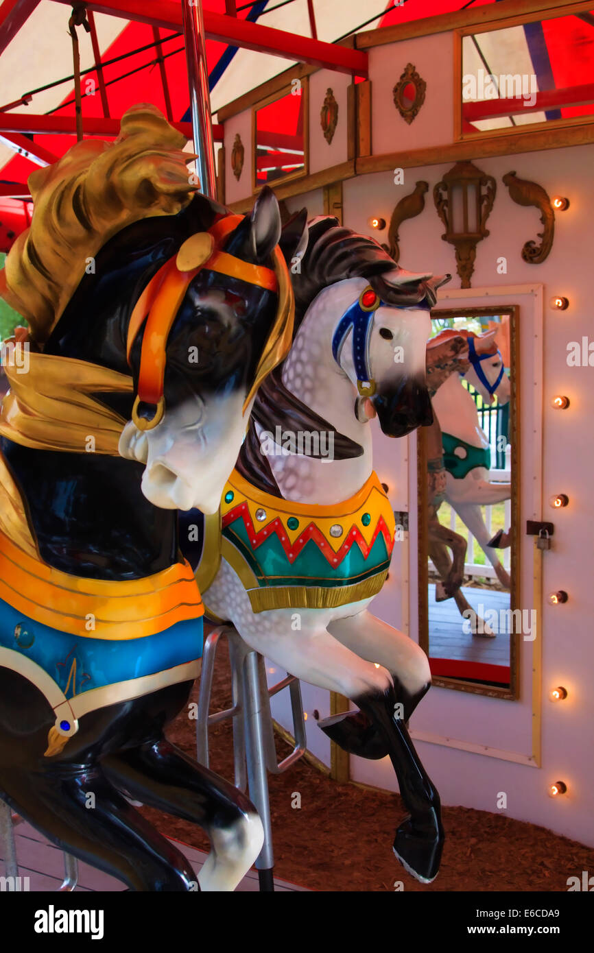 USA, Florida, St. Augustine, Carousel of horses at a local park Stock ...
