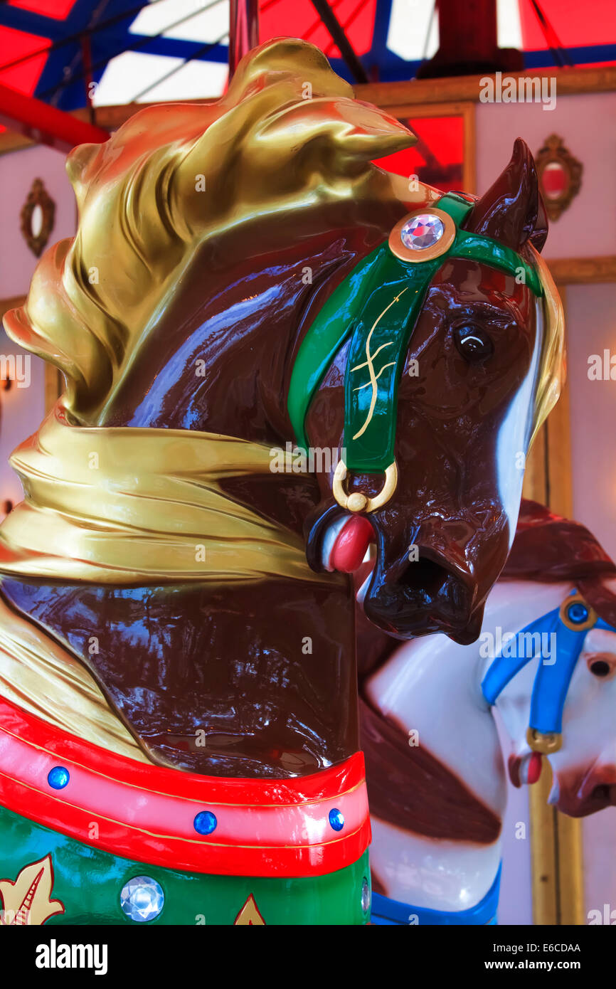 USA, Florida, St. Augustine, Carousel of horses at a local park Stock ...