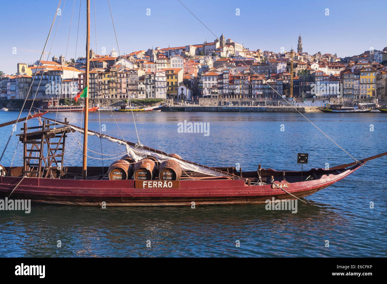 View of the Ribeiro district across the Douro River Oporto Portugal ...
