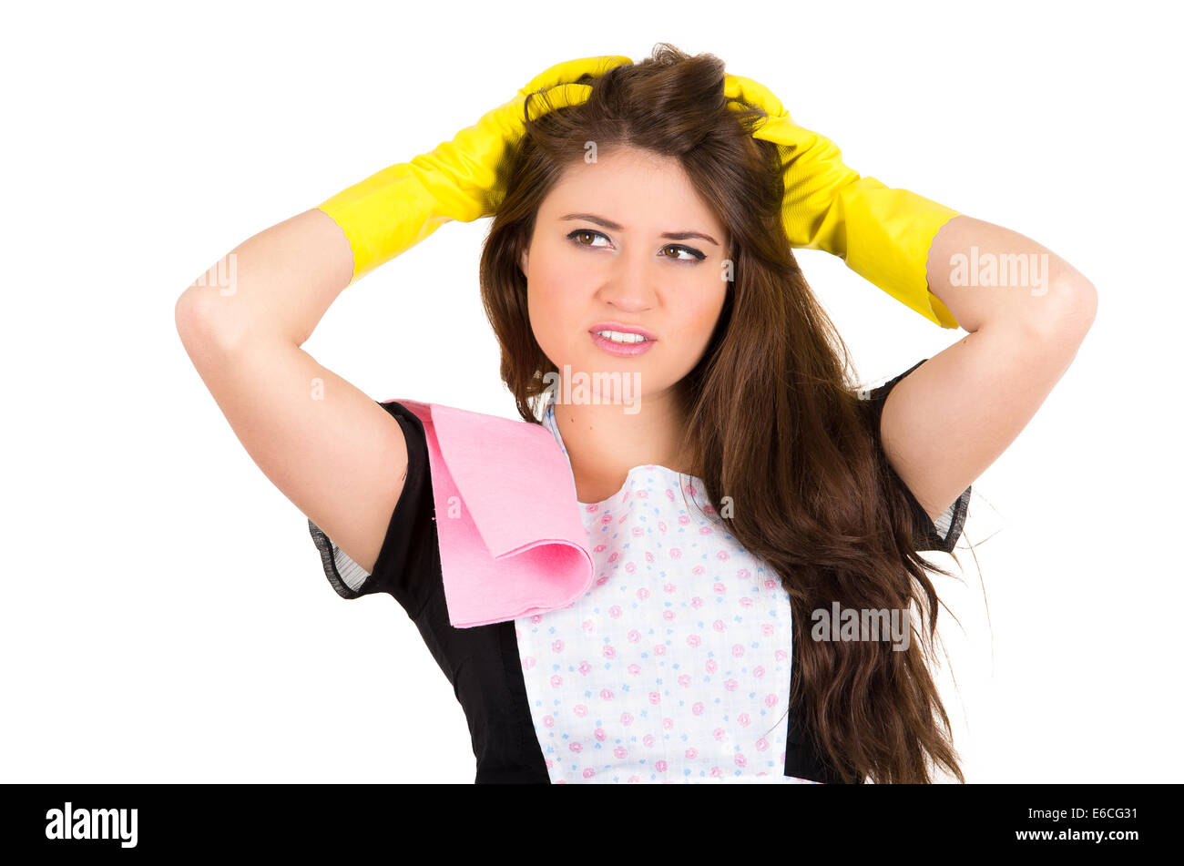 Pretty young brunette girl cleaning Stock Photo - Alamy