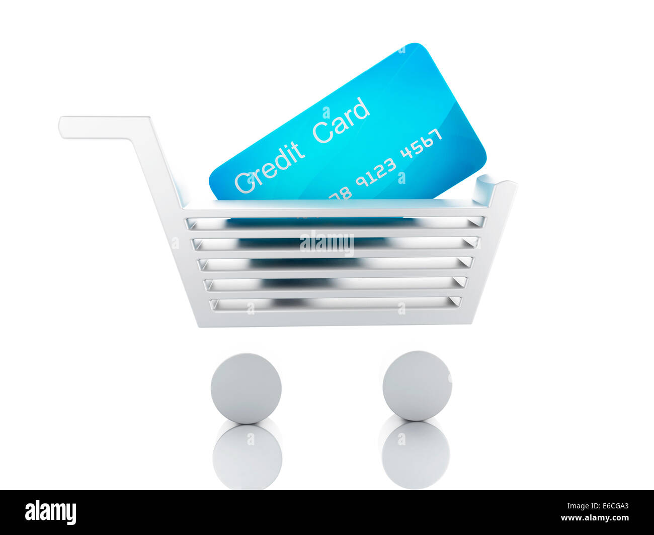 image of 3d credit card and shopping cart. shopping concept in white ...