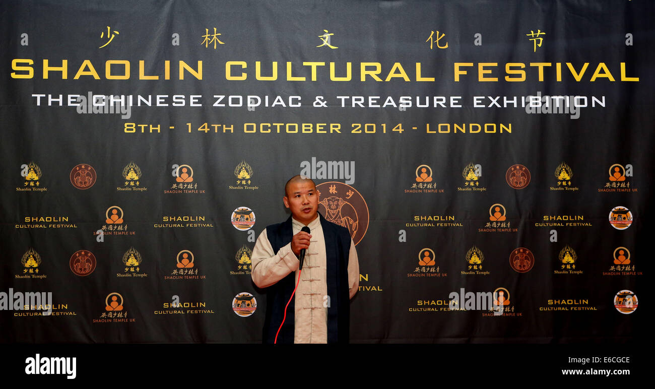 London, UK. 20th August, 2014. Founder of Shaolin Temple UK, master Shi ...