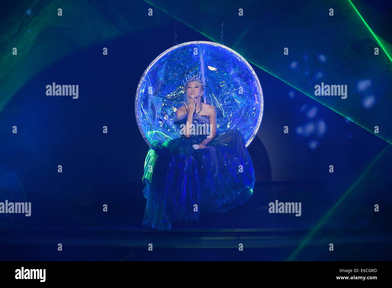 Japanese singer Koda Kumi performs on the stage in concert in Taipei ...