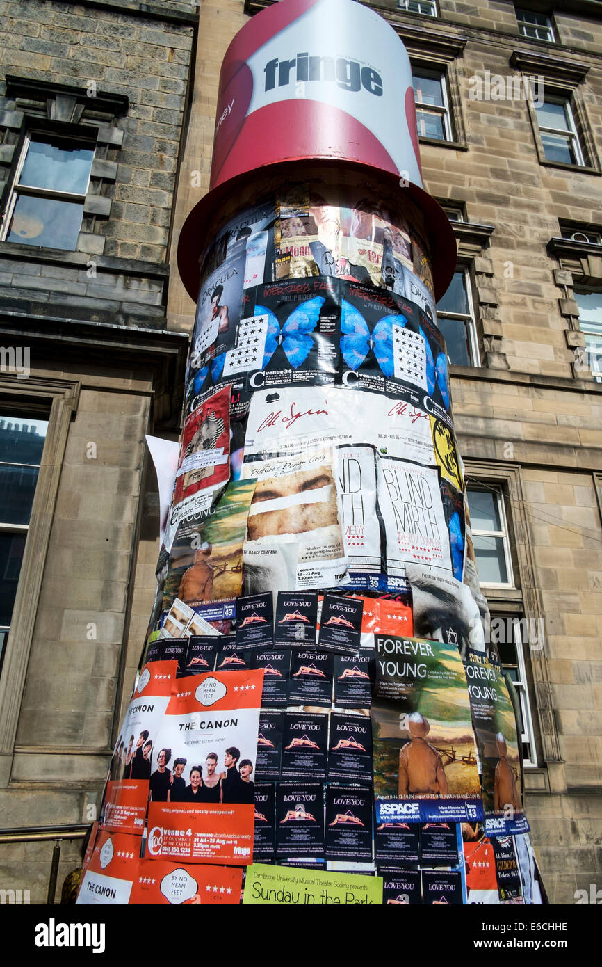 A tower of publicity leaflets in the High Street, Edinburgh during the ...