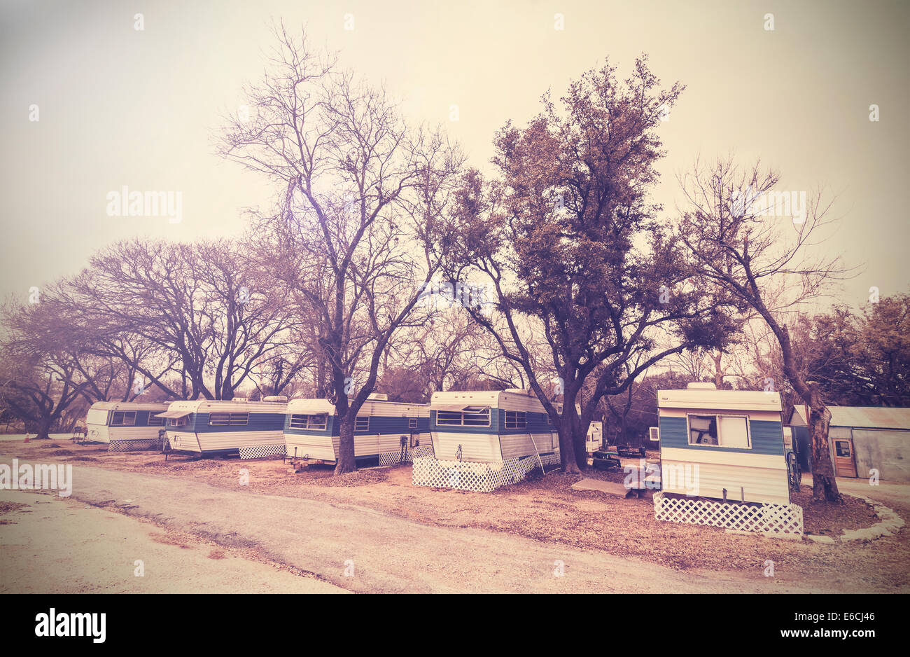 Vintage picture of american house trailers estate, USA countryside ...