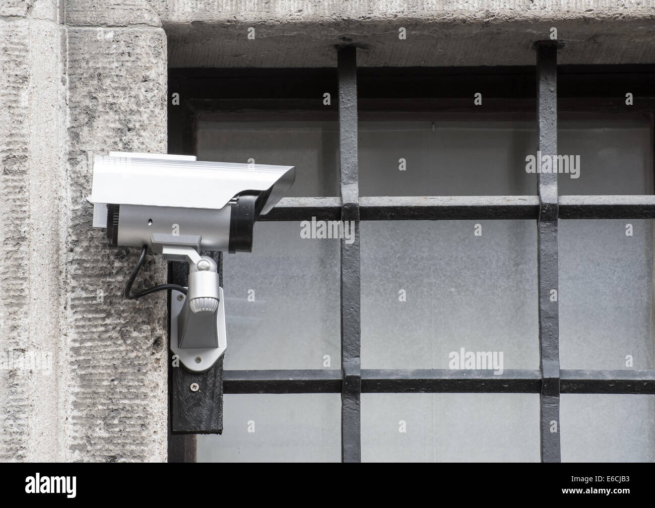 Security with a video surveillance camera at a jailhouse window Stock ...