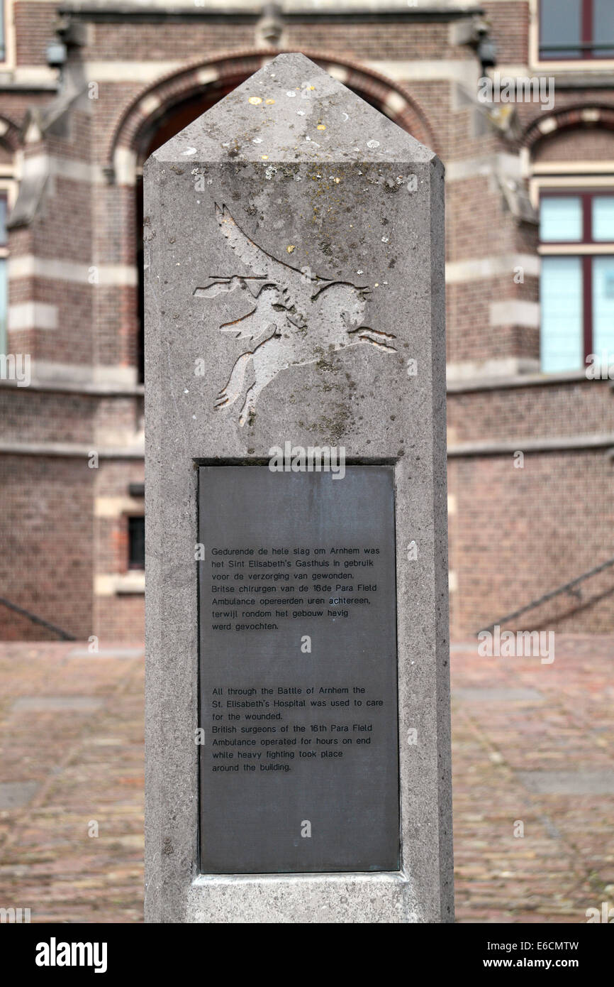 The Airborne Commemorative Marker outside the old St Elizabeth Hospital ...