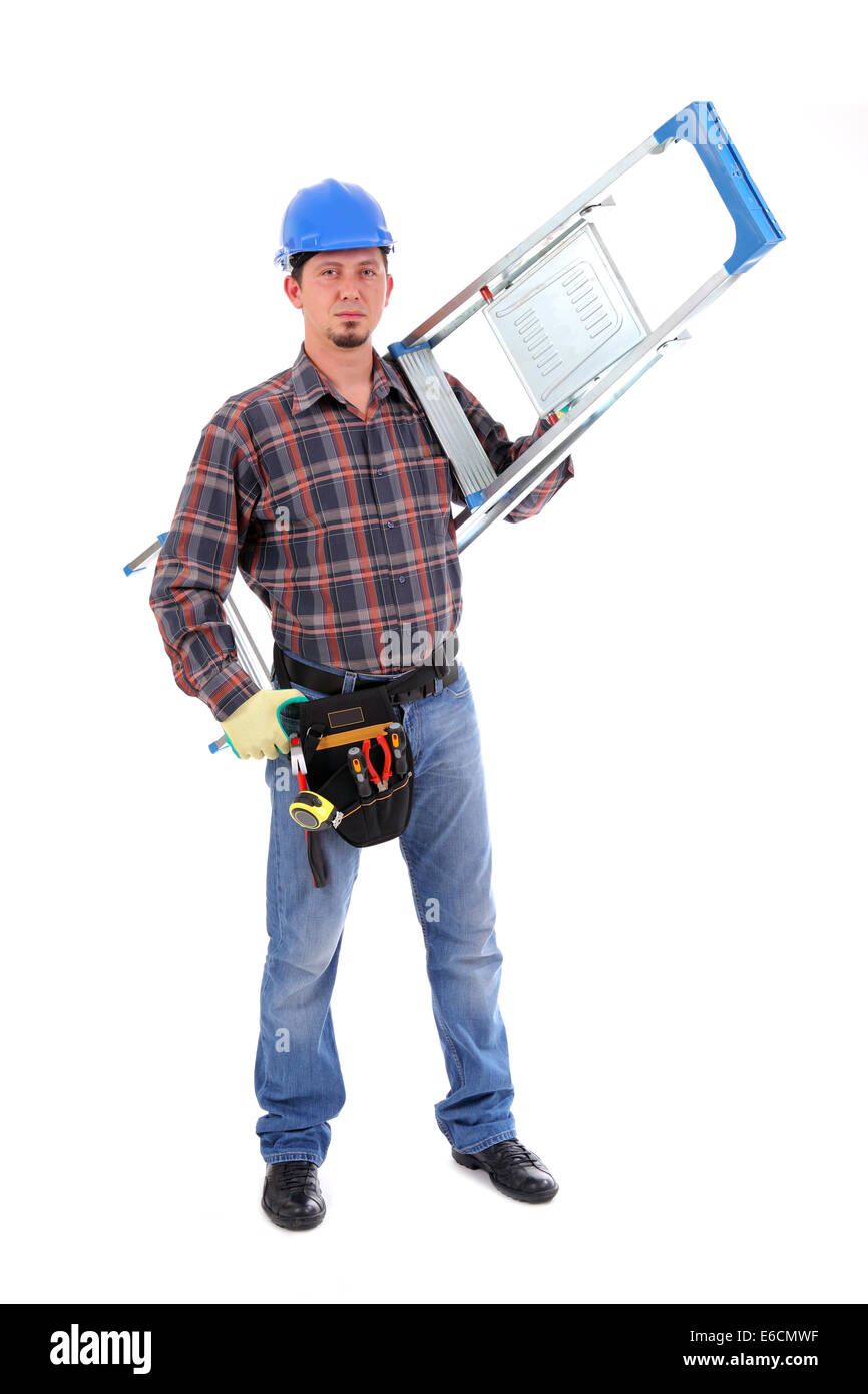 Carpenter with ladder Stock Photo - Alamy