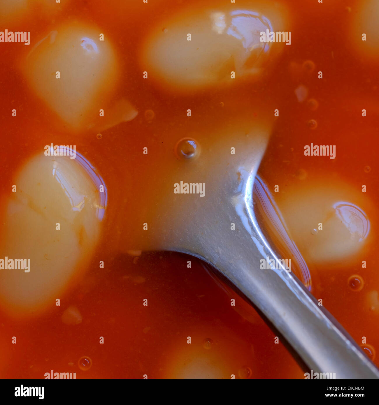 Baked beans in tomato sauce with spoon Stock Photo - Alamy