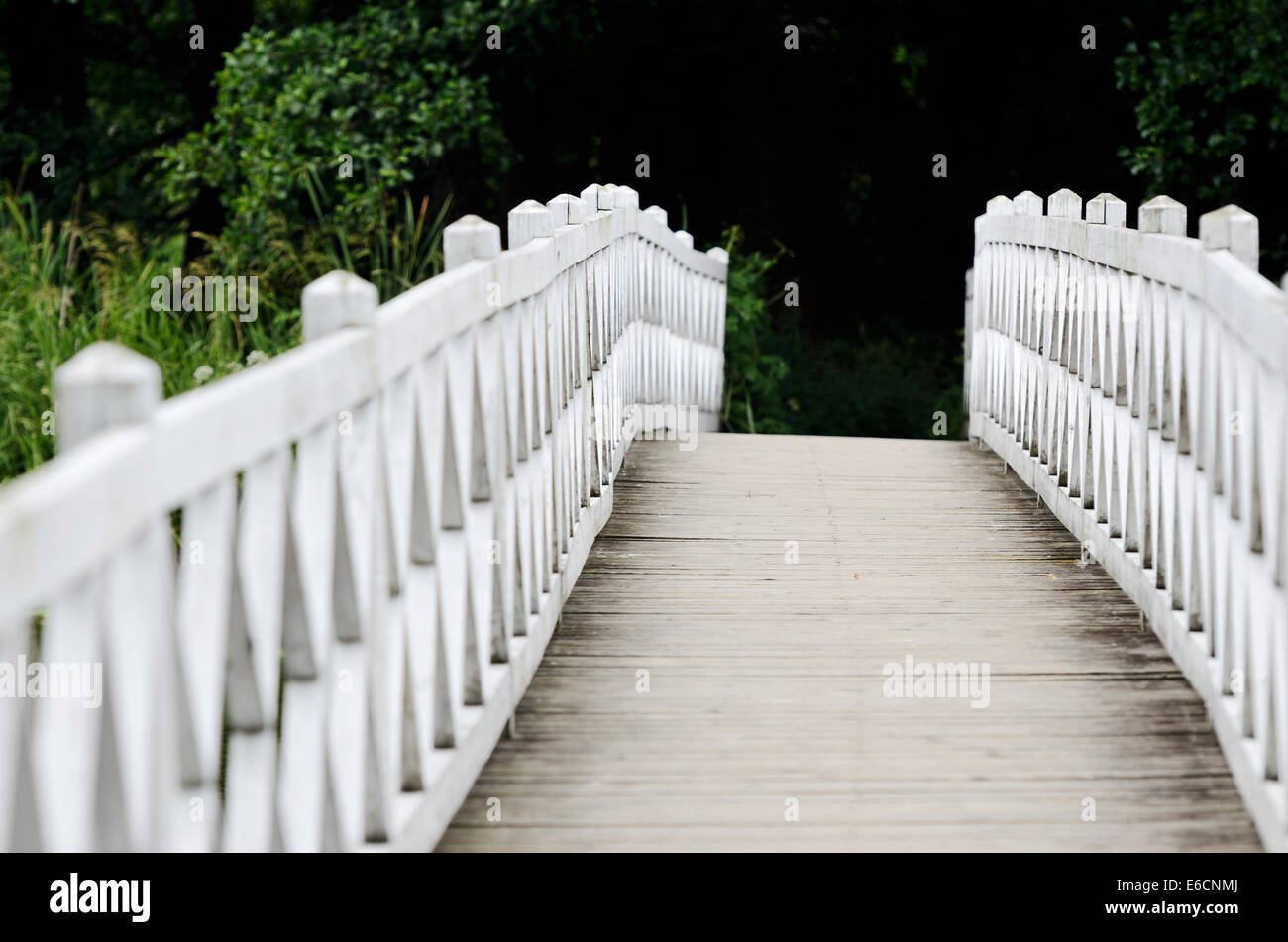 patterned wooden white foot bridge, horizontal photo Stock Photo - Alamy