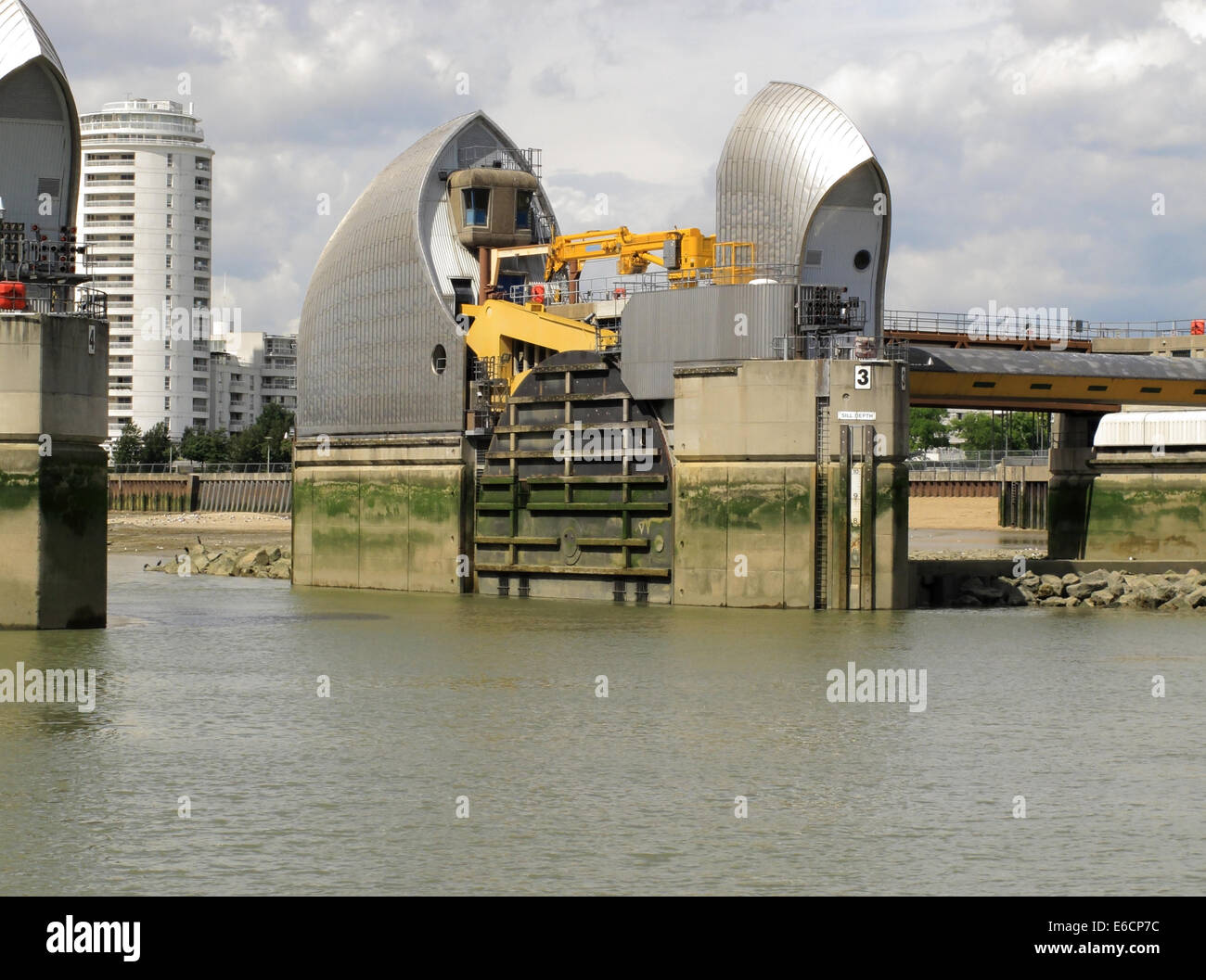 A view of the Thames Tidal Barrier used to stop flood tides Stock Photo ...