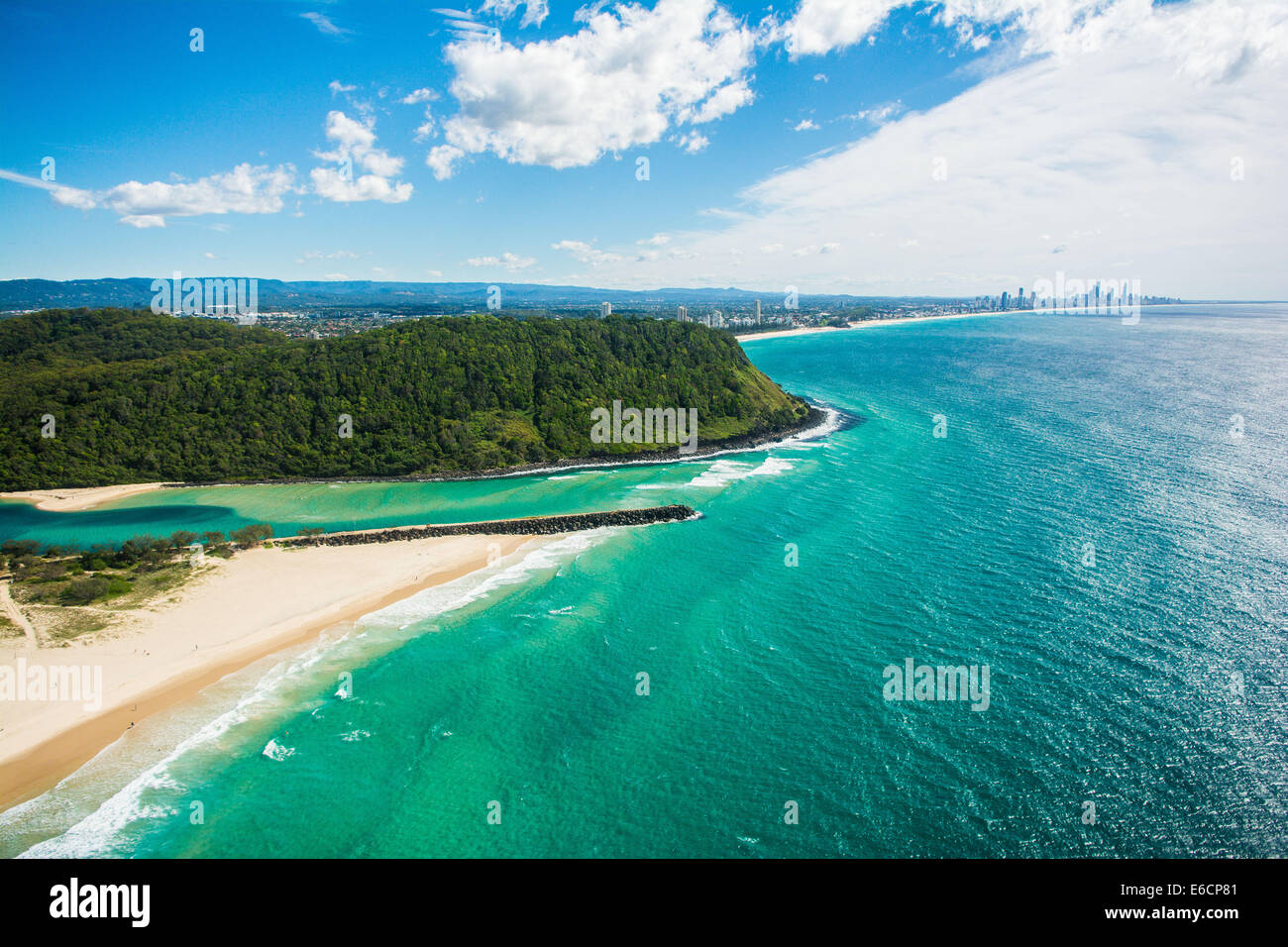 Aerial Of Palm Beach Tallebudgera Creek And Burleigh Head In The Near