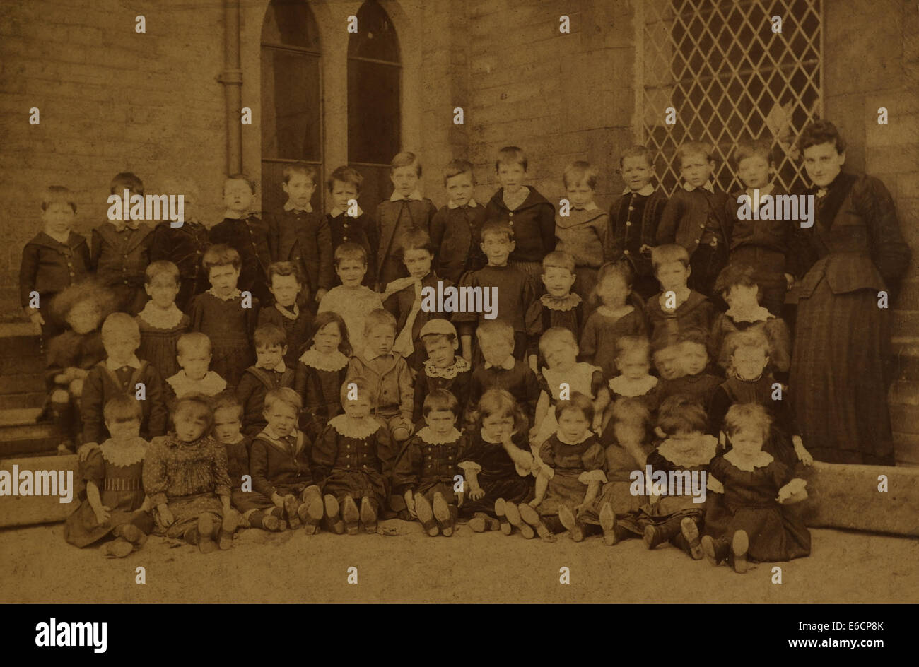 1895 photograph 4 rows 46 Victorian school children and lady teacher ...