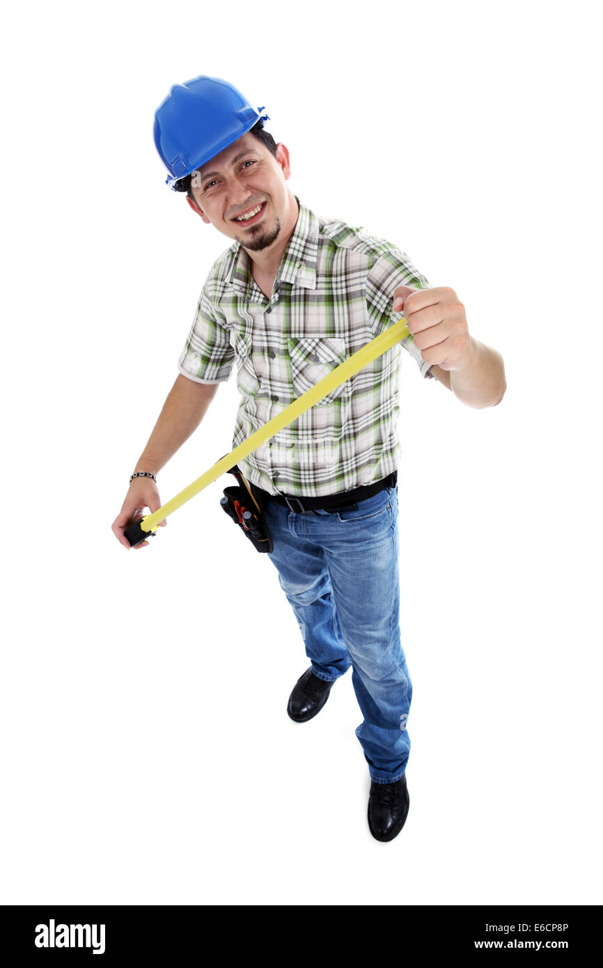Carpenter with meter Stock Photo - Alamy