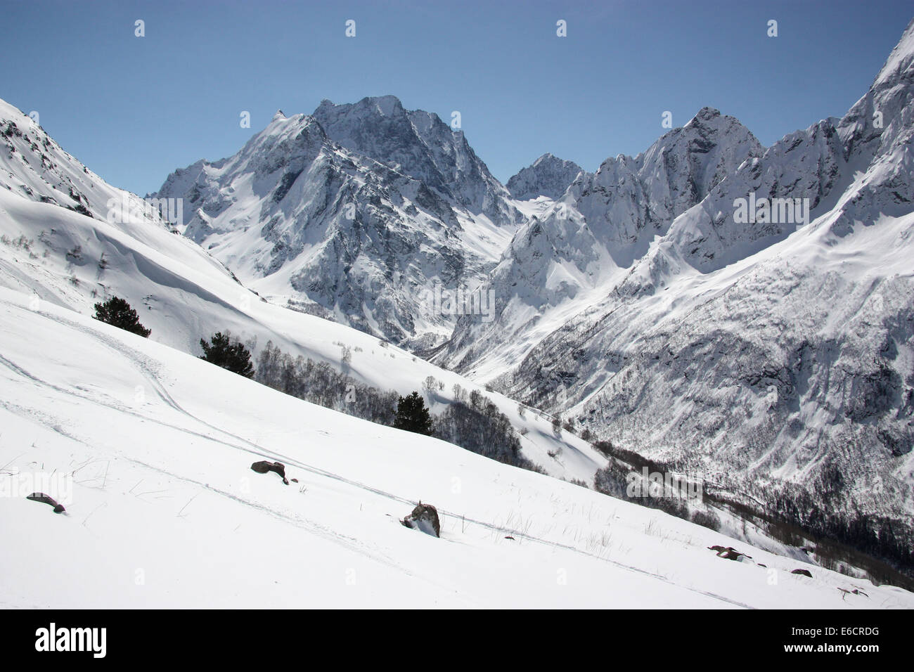 A beautiful valley in the mountains in winter Stock Photo - Alamy