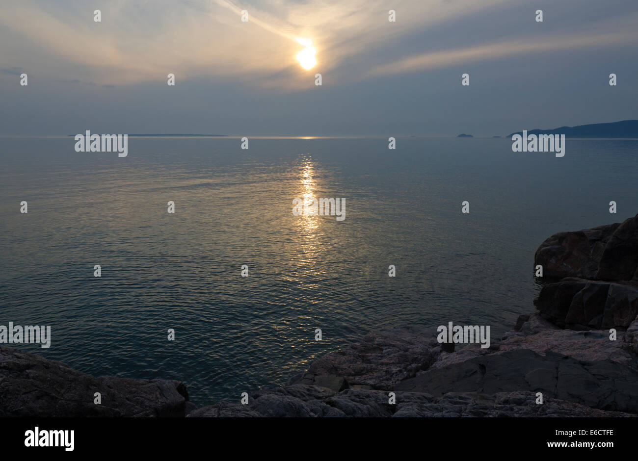 Gray water of Superior Lake, Ontario in sunset time Stock Photo - Alamy