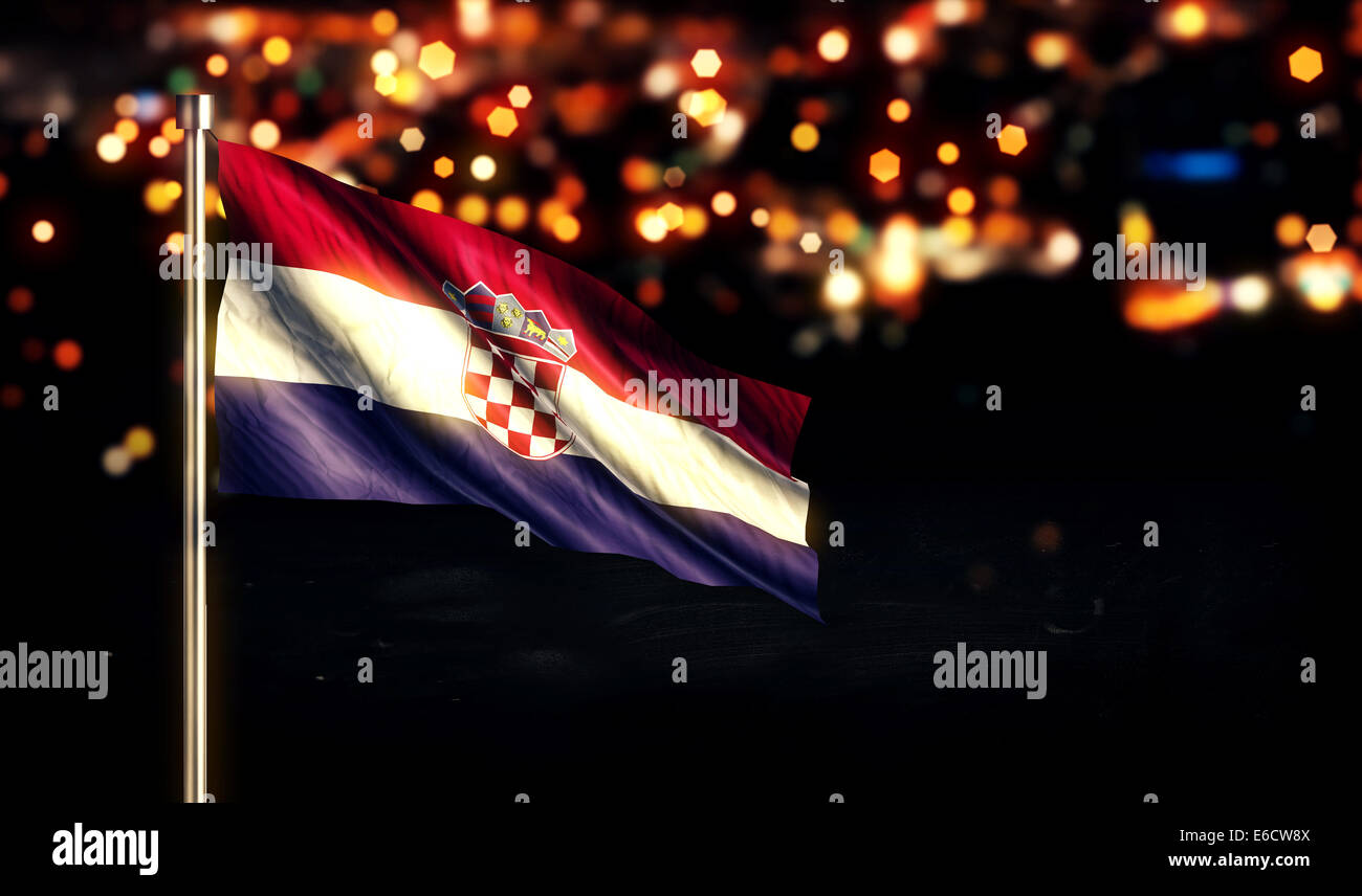 Croatia National Flag City Light Night Bokeh Background 3D Stock Photo ...