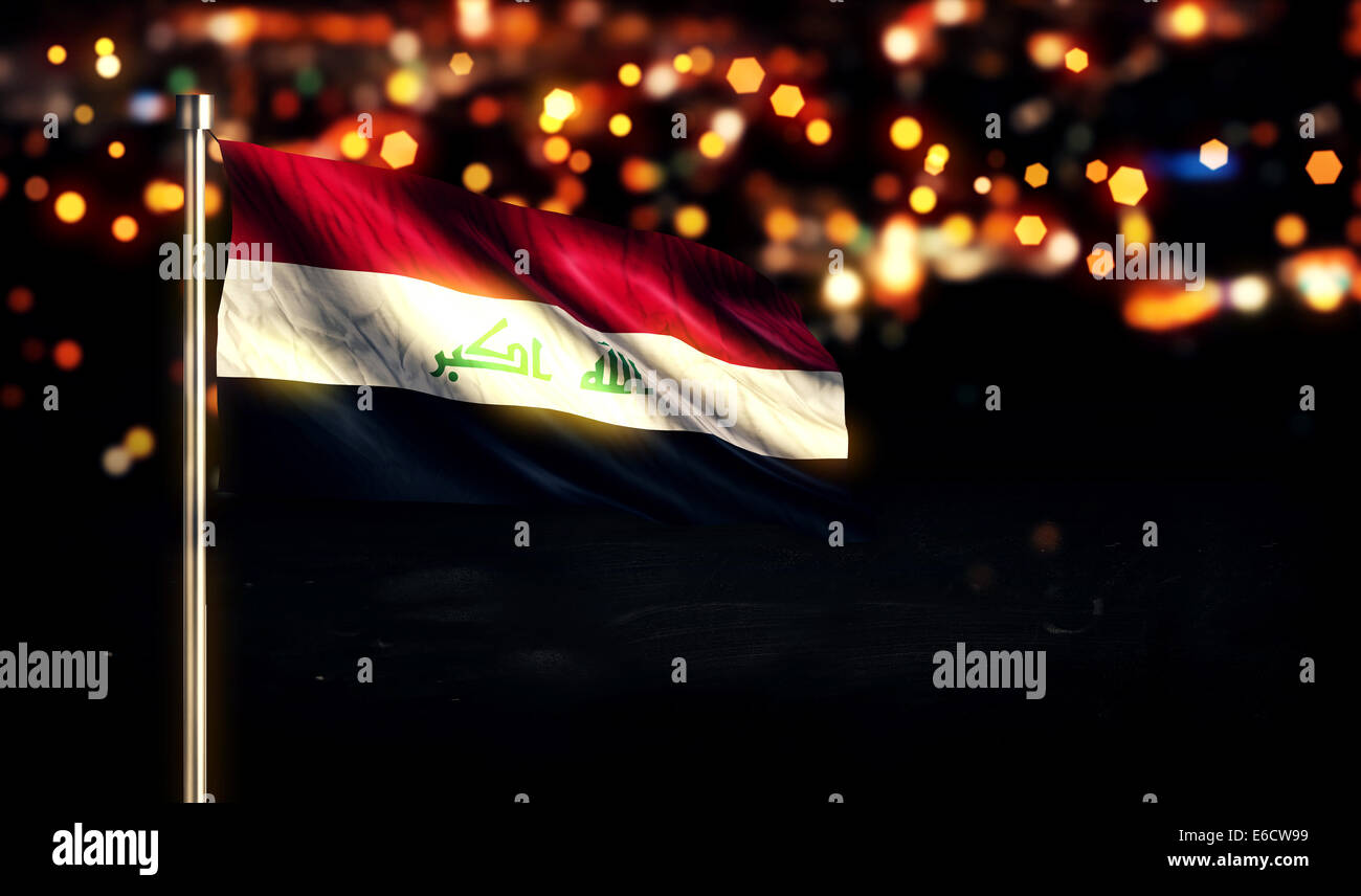 Iraq National Flag City Light Night Bokeh Background 3D Stock Photo - Alamy