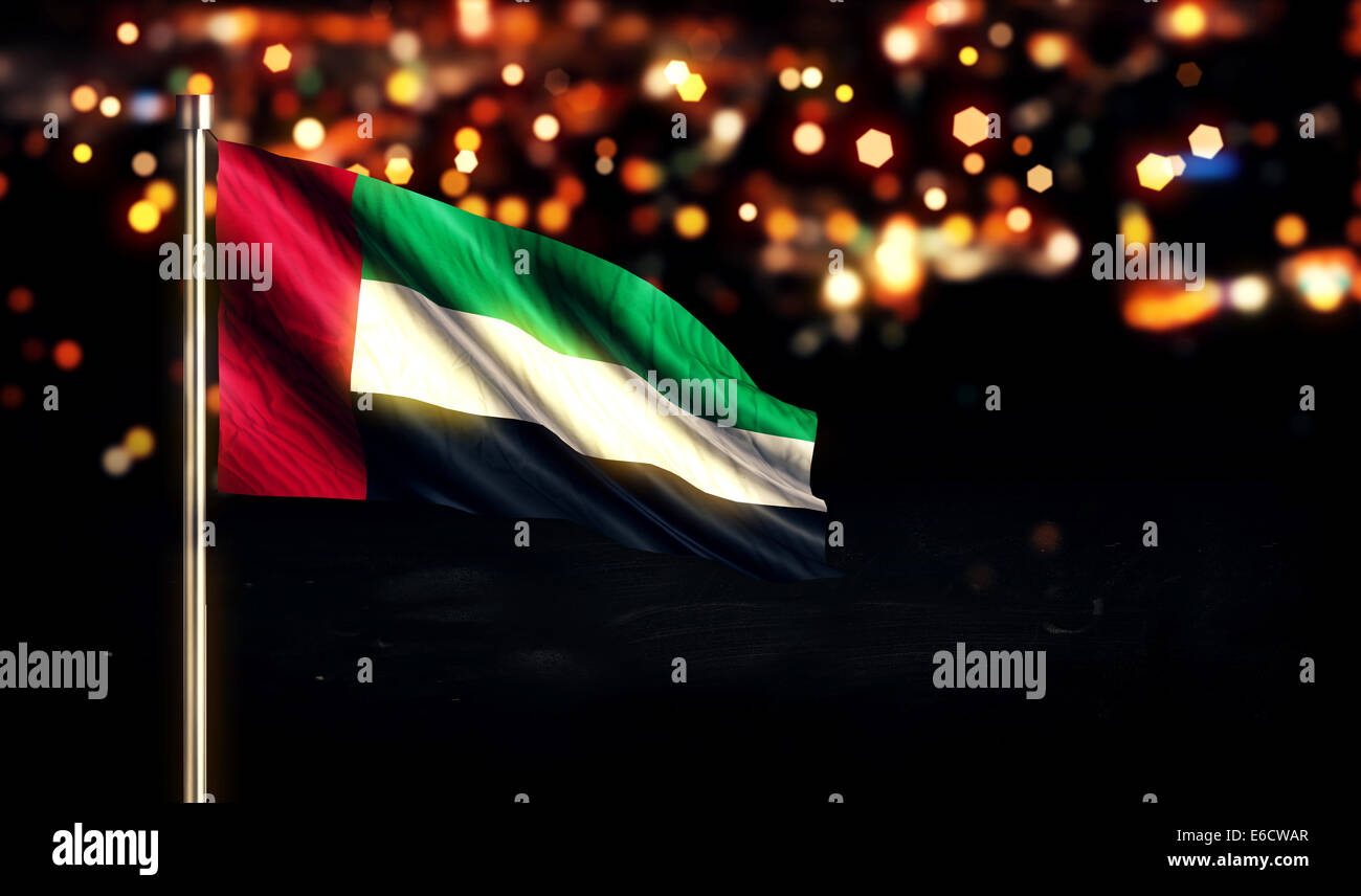 United Arab Emirates National Flag City Light Night Bokeh Background 3D ...