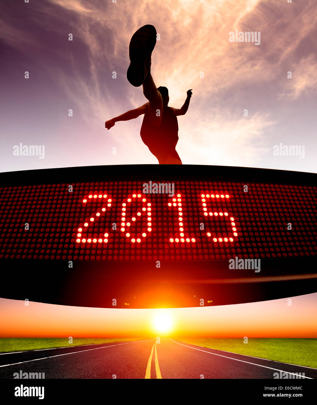 happy new year 2015.runner jumping and crossing over matrix display for ...