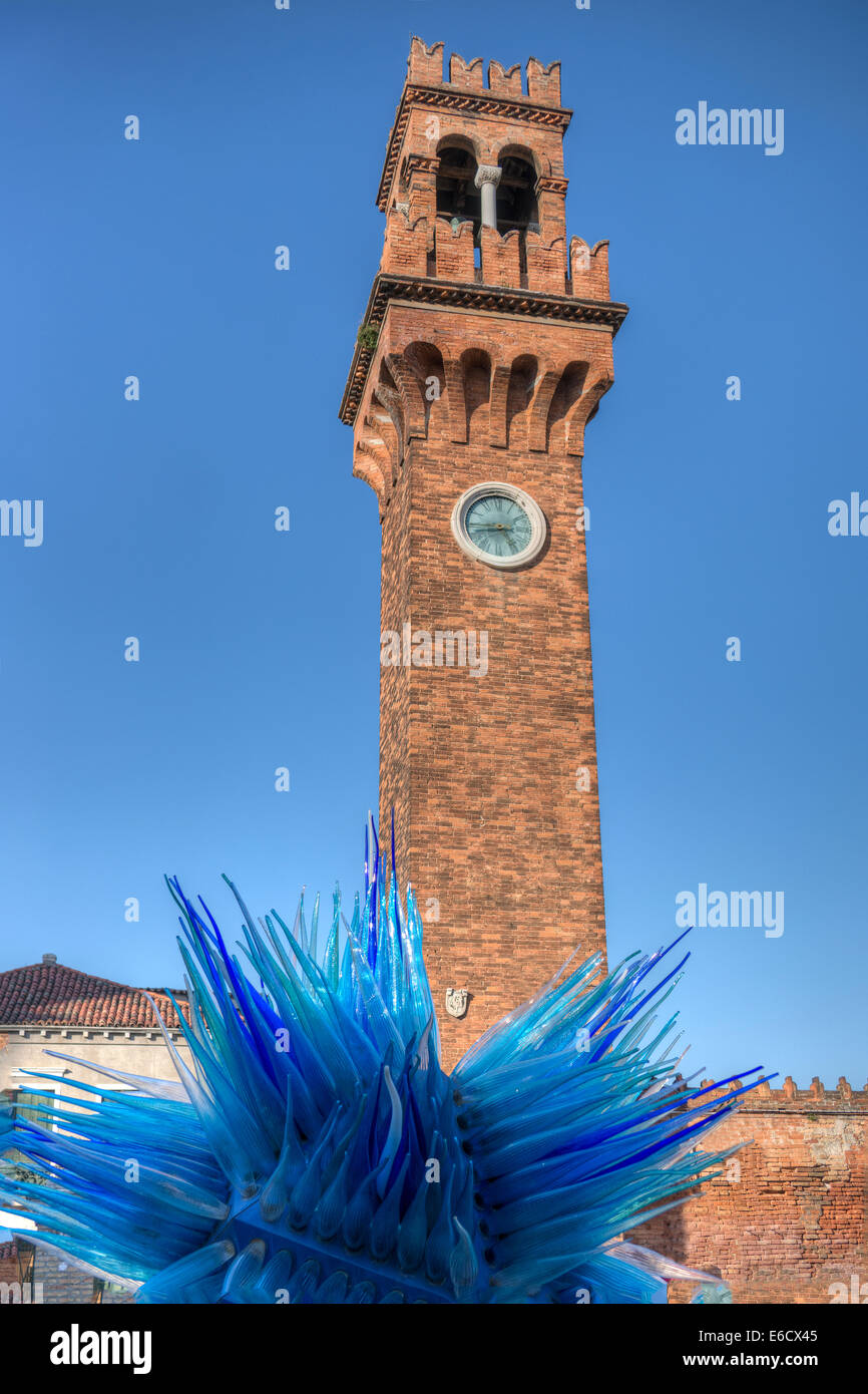The Clock Tower with abstract glass sculpture in Campo Santo Stefano on ...