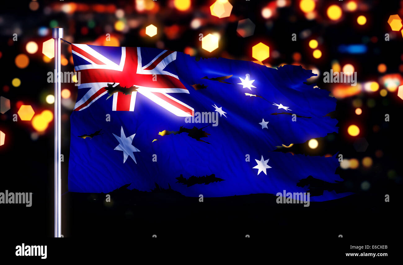 Australia National Flag Torn Burned War Freedom Night 3D Stock Photo ...