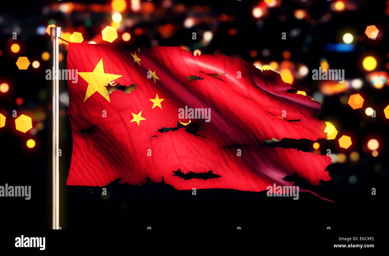 China National Flag Torn Burned War Freedom Night 3D Stock Photo - Alamy