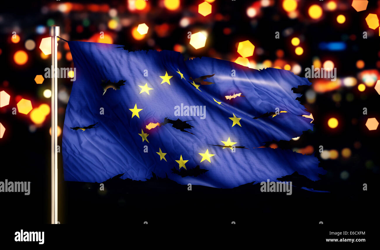 Europe National Flag Torn Burned War Freedom Night 3D Stock Photo - Alamy