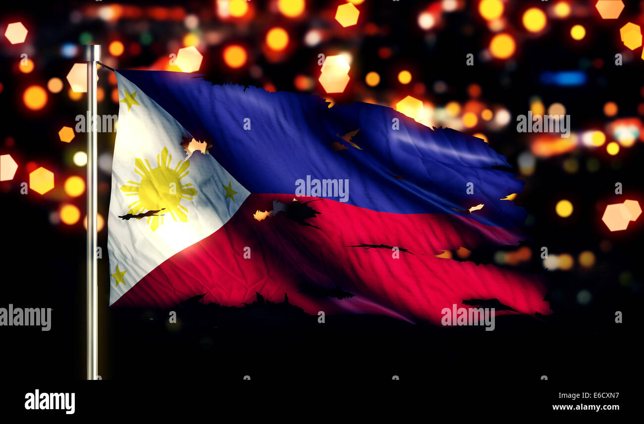 Philippines National Flag Torn Burned War Freedom Night 3D Stock Photo ...