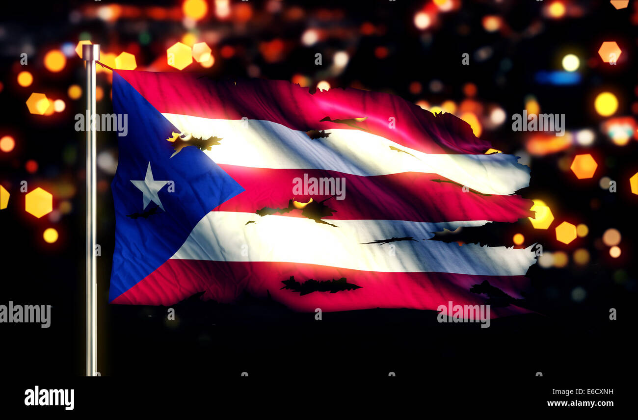 Puerto Rico National Flag Torn Burned War Freedom Night 3D Stock Photo ...